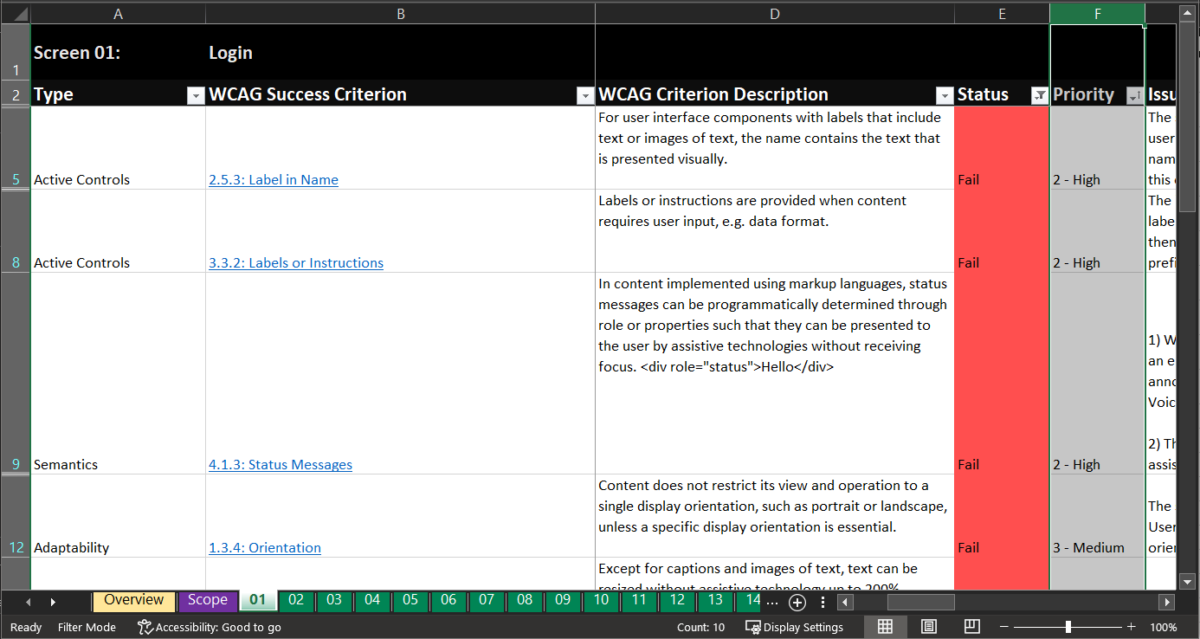 Accessibility testing spreadsheet version 2 - Rachele DiTullio