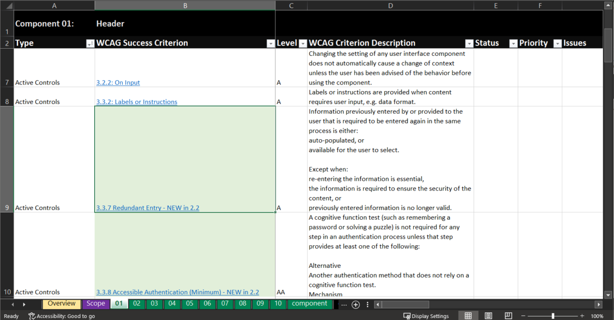 Accessibility testing spreadsheet version 2 - Rachele DiTullio